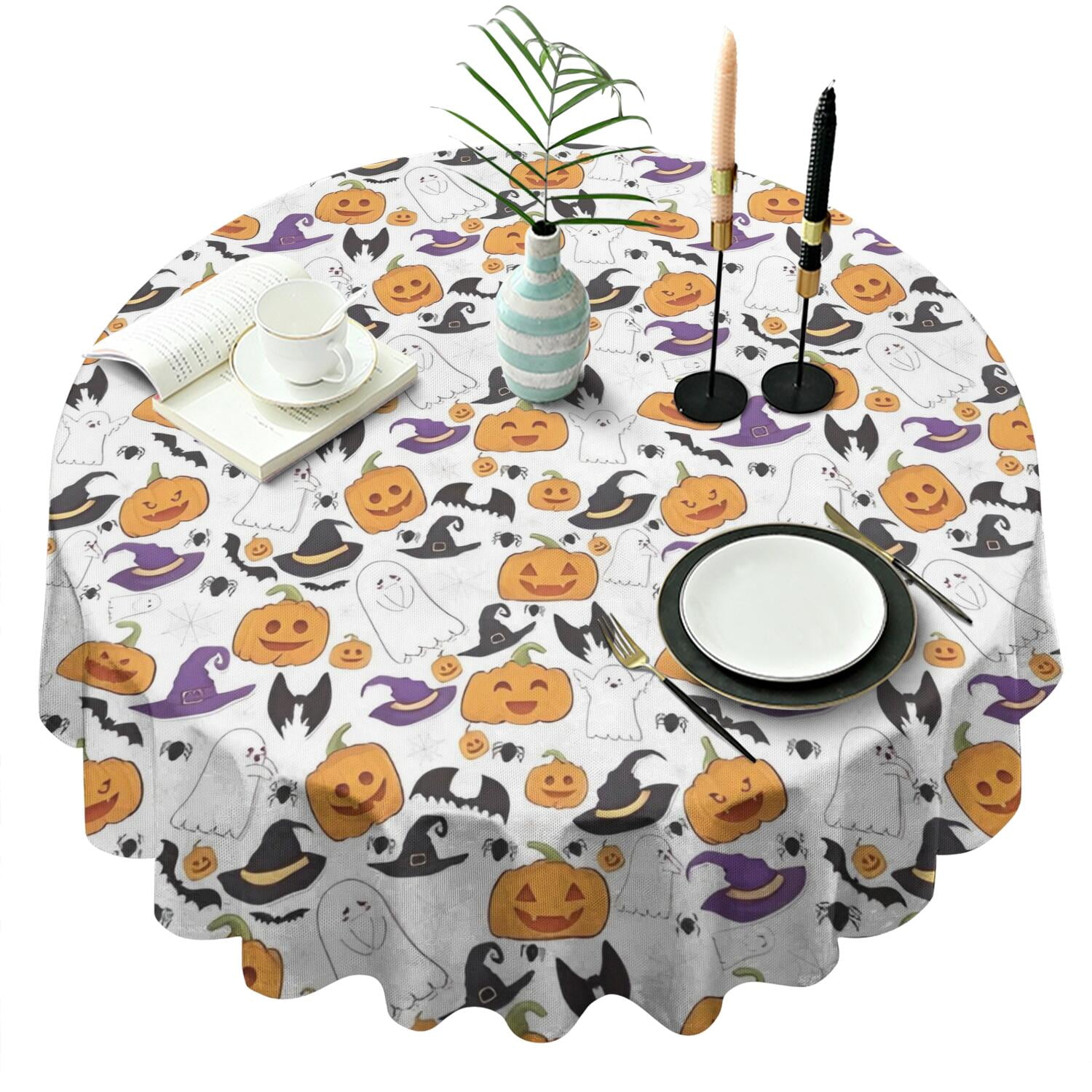 Cute Halloween Icons Repeat Pattern Round Tablecloth 60"x60",Wrinkle ...