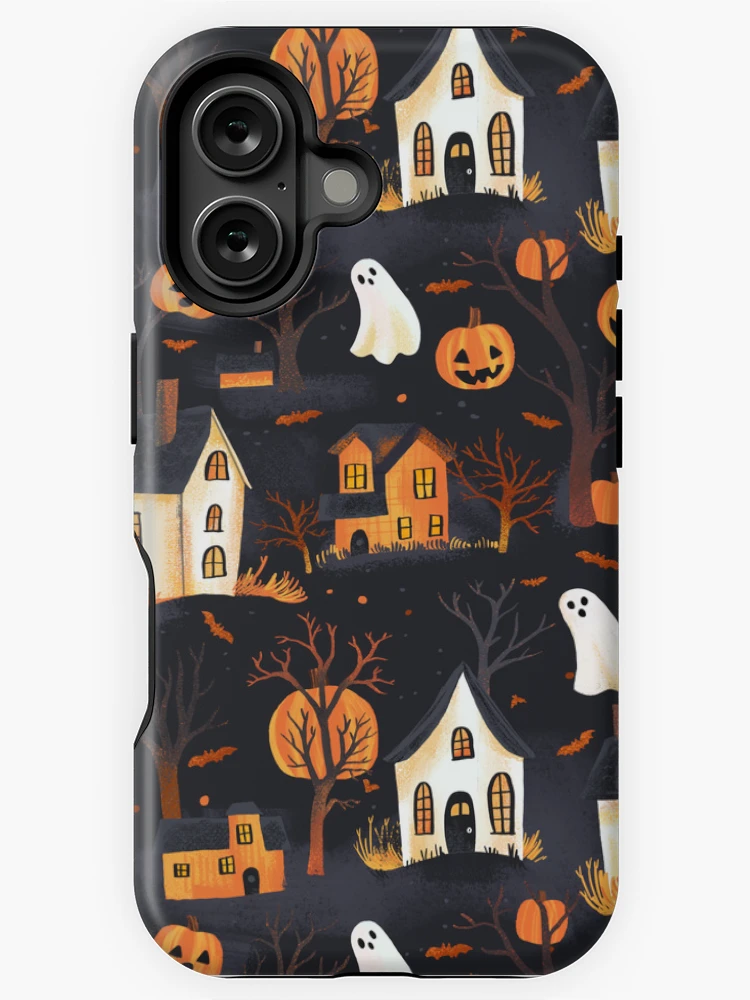 Cute Halloween Illustration Haunted Houses Ghosts Pumpkins Trees Bats ...