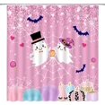 Cute Halloween Shower Curtain Spooky Pumpkin Bat Ghosts Spider Web Pink