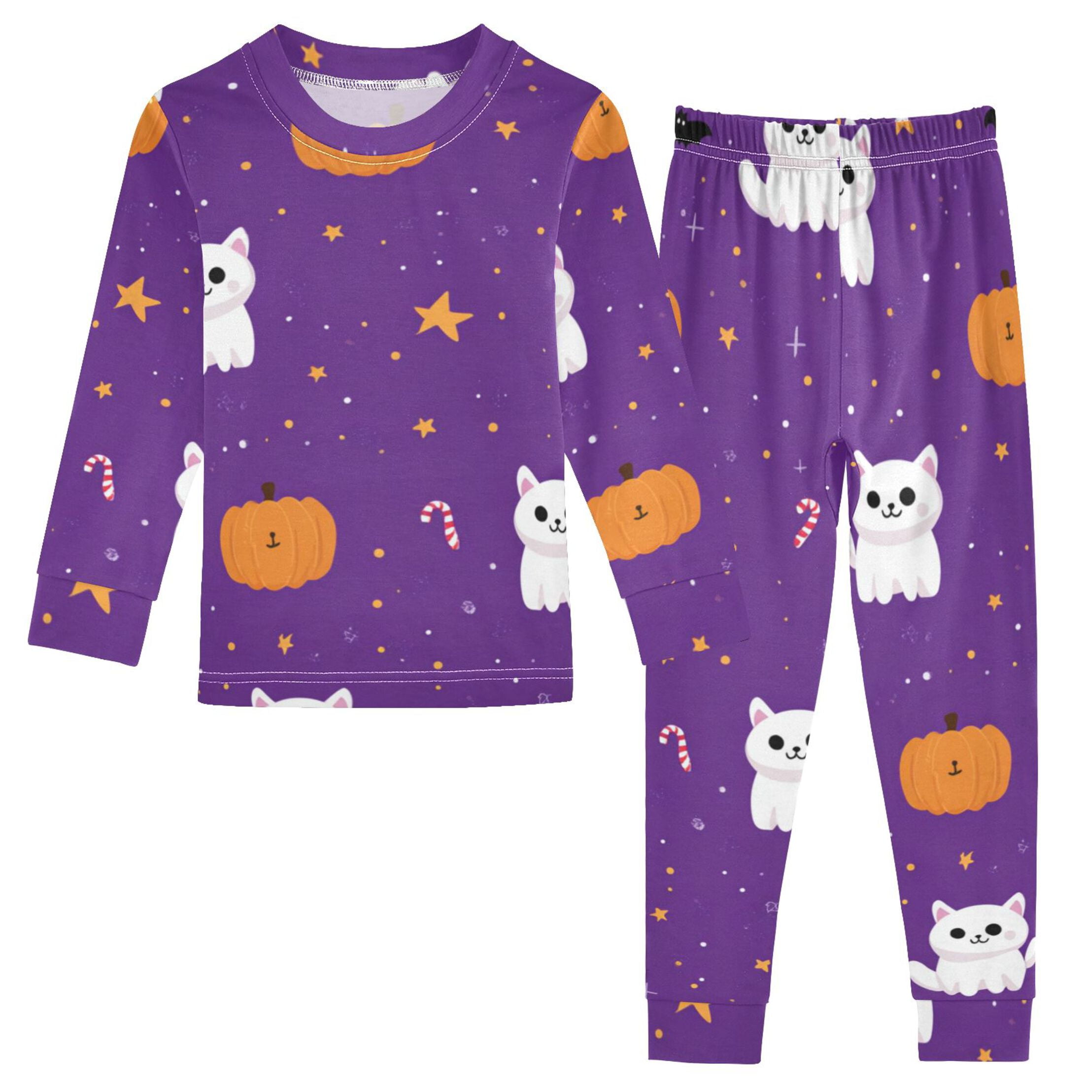 Cute Halloween Specter Cat Bat Pumpkin Candy Cotton Pajama Set Long ...