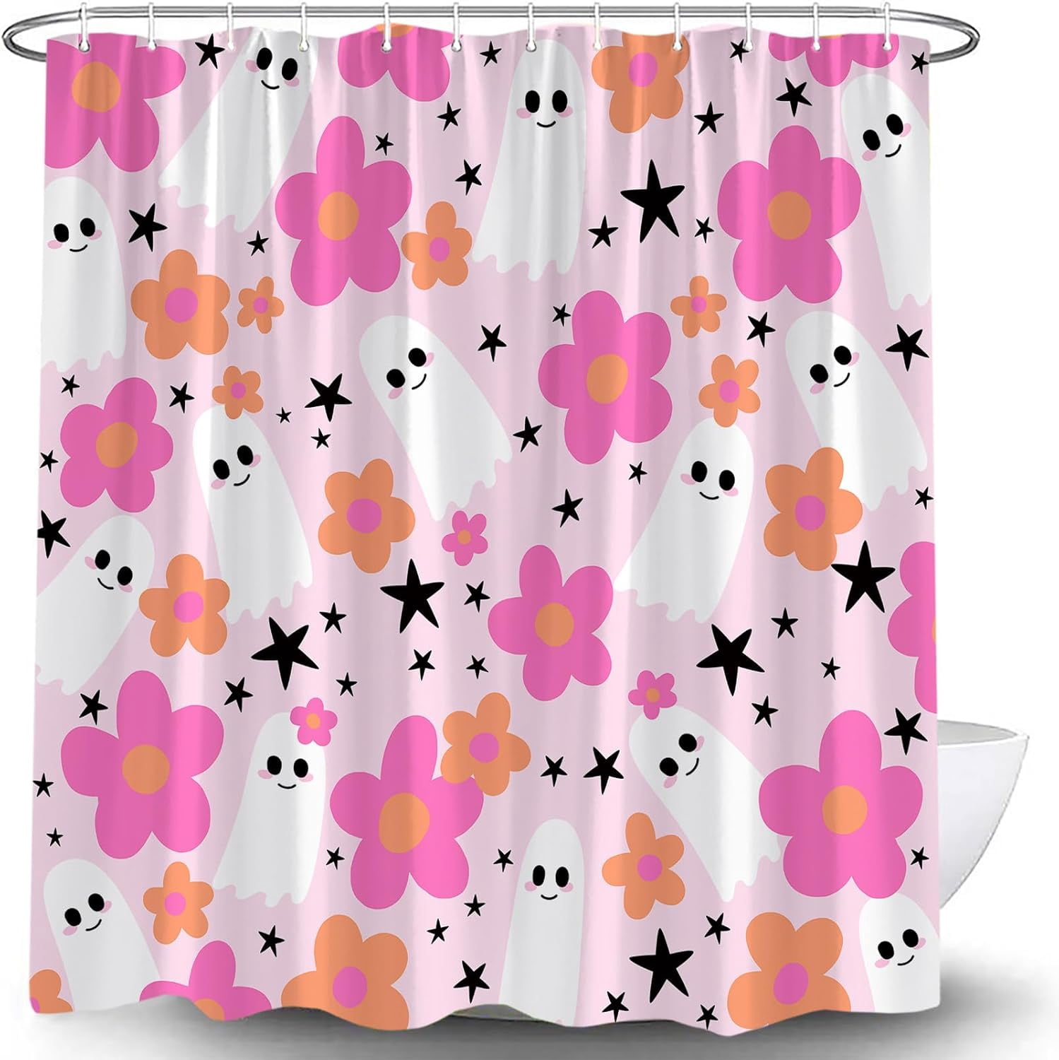 Cute Halloween Spooky Ghosts Shower Curtain Pink Funny Aesthetic ...