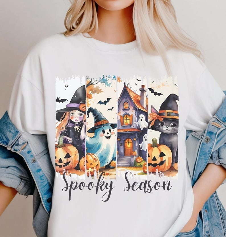 Cute Halloween Witch Ghost Cat Sublimation , Fall Haunted House Clip ...