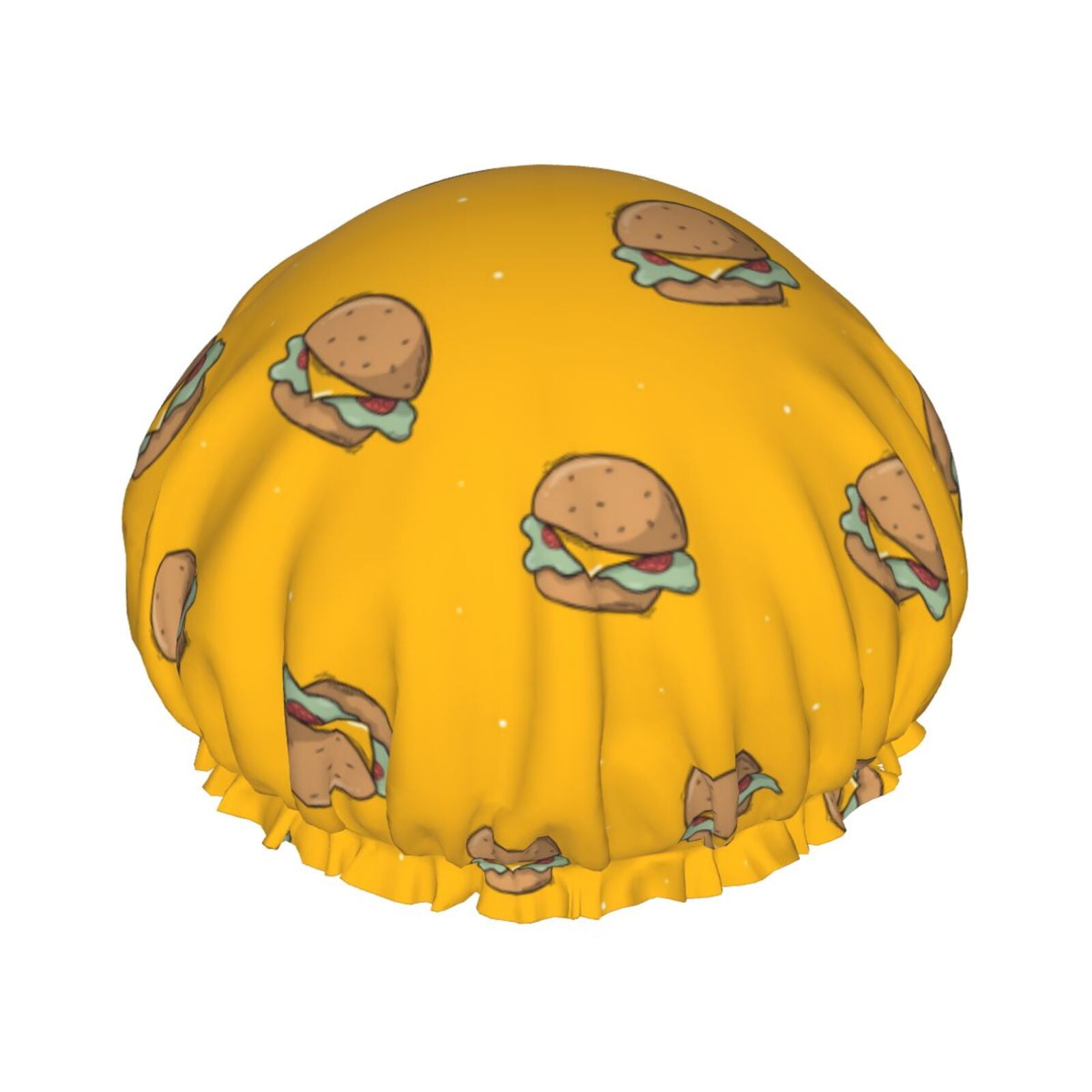 Cute Hamburger Starry Sky Yellow Shower Cap, Reusable Bath Hair Hat for ...