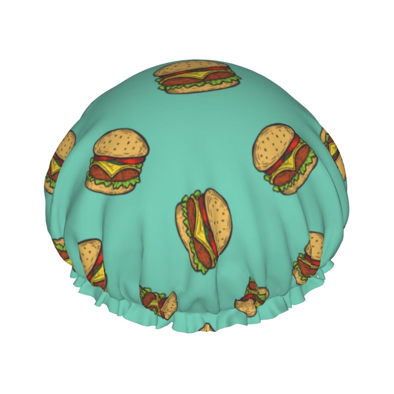 Cute Hamburger Teal Blue Shower Cap, Reusable Bath Hair Hat for all ...