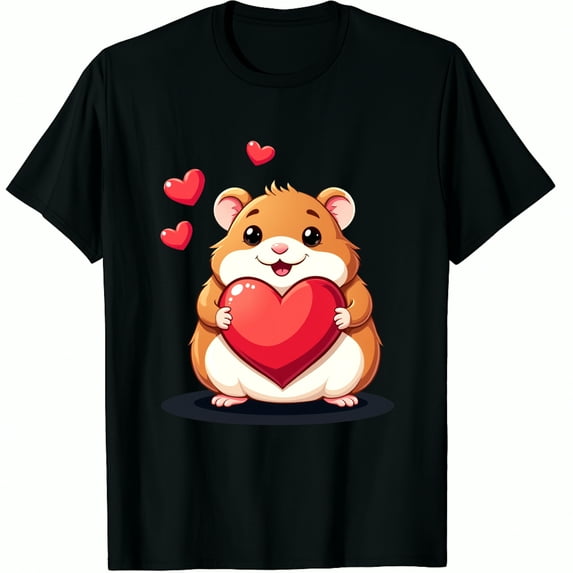 Cute Hamster Funny Valentines Heart Lover Graphic Black T-Shirt for Men ...
