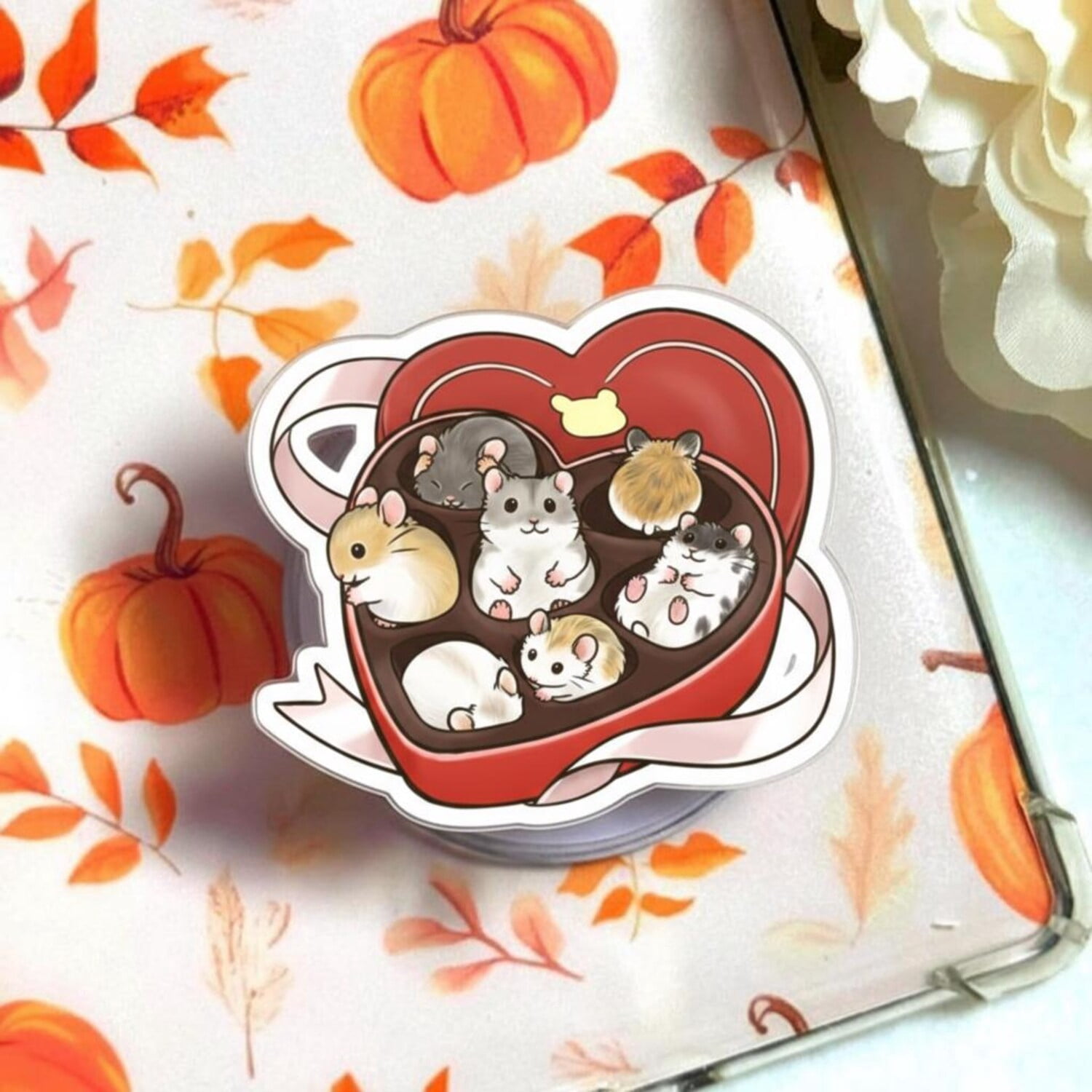 Cute Hamster Heart-Shaped Magnetic Phone Grip – Adorable Valentine's ...