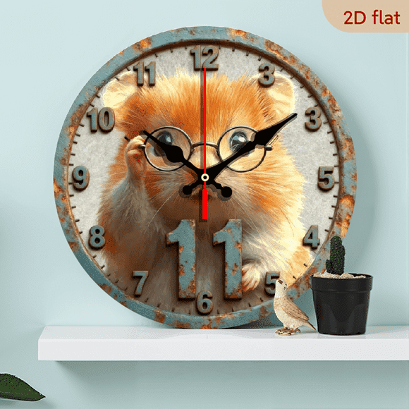 Cute Hamster MDF Wood 10in Round Wall Clock, Silent Non-Ticking Battery ...