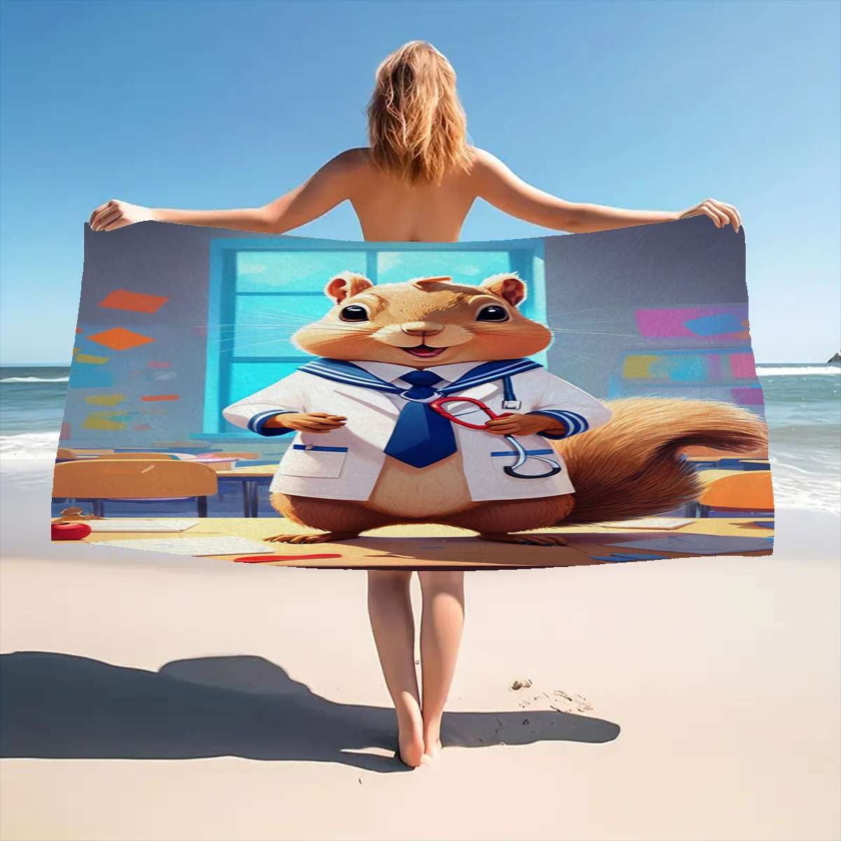 Cute Hamster School Uniform Bath Towel Beach Towel Sport Bar Towel For Adult Microfiber Shower ...