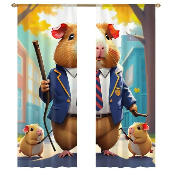 Cute Hamster School Uniform Modern Tulle Window Curtains for Living Room Luxury Bedroom Kitchen ...