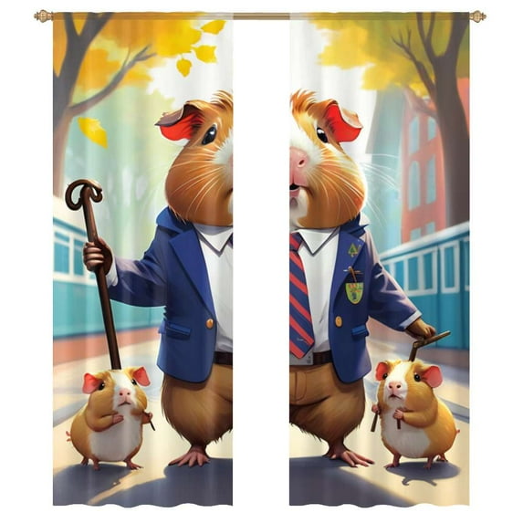 Cute Hamster School Uniform Sheer Voile Curtain Window Tulle Curtains For Living Room Bedroom ...