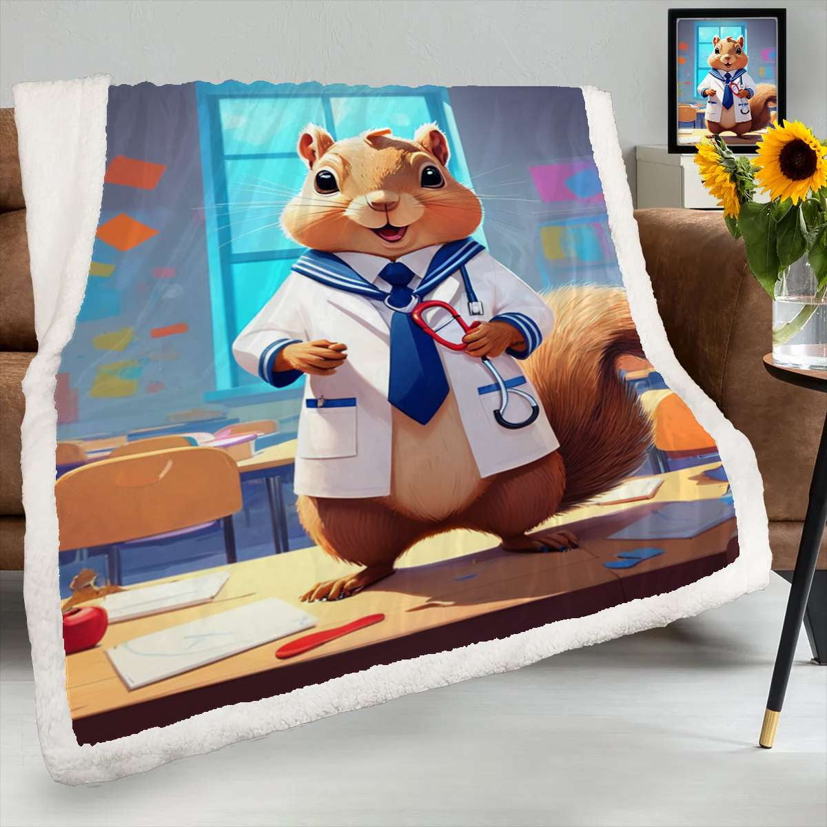 Cute Hamster School Uniform Sherpa Blanket Throw Blanket For Bed Chair Sofa Blanket For Women ...