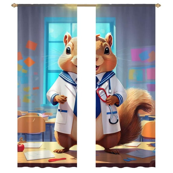 Cute Hamster School Uniform Tulle Curtains For Living Room Chiffon Sheer Voile Kitchen Bedroom ...