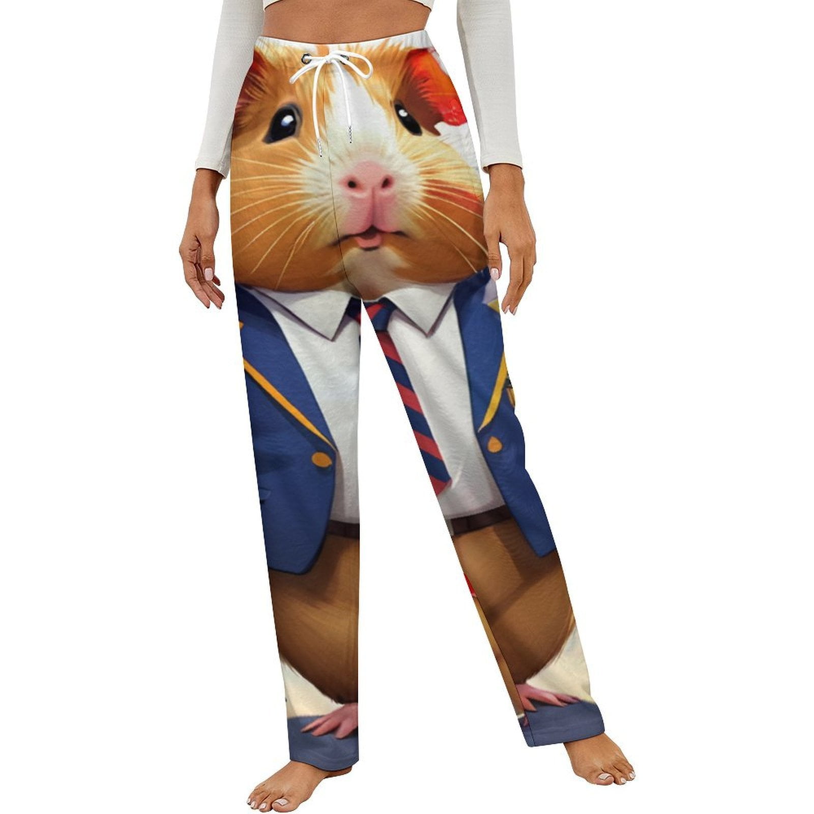 Cute Hamster School Uniform Winter Female Pants Flannel High Waist Women Pants Lady Warm ...