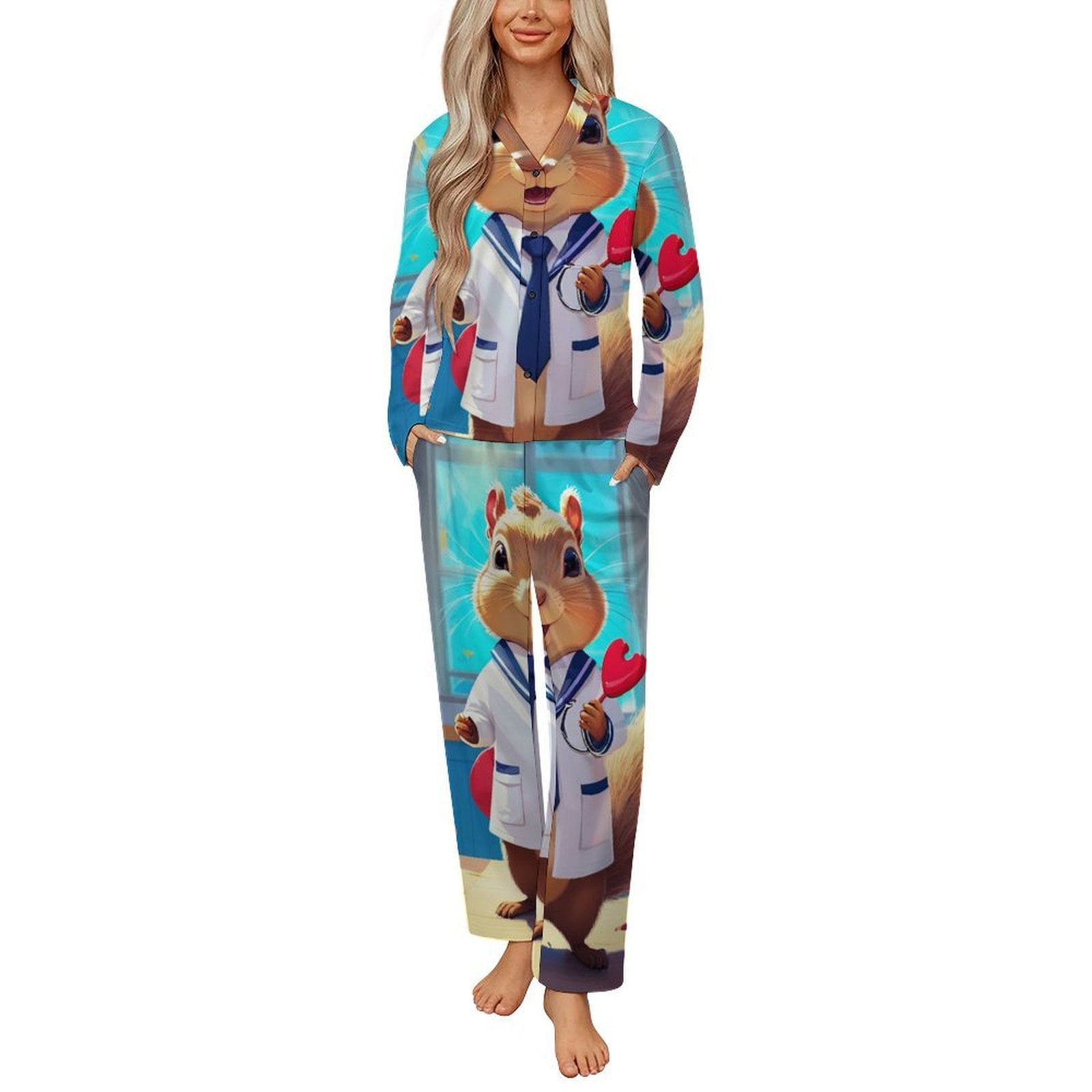 Cute Hamster School Uniform Womens Pyjamas Set Button Up Pyjamas Womens ...