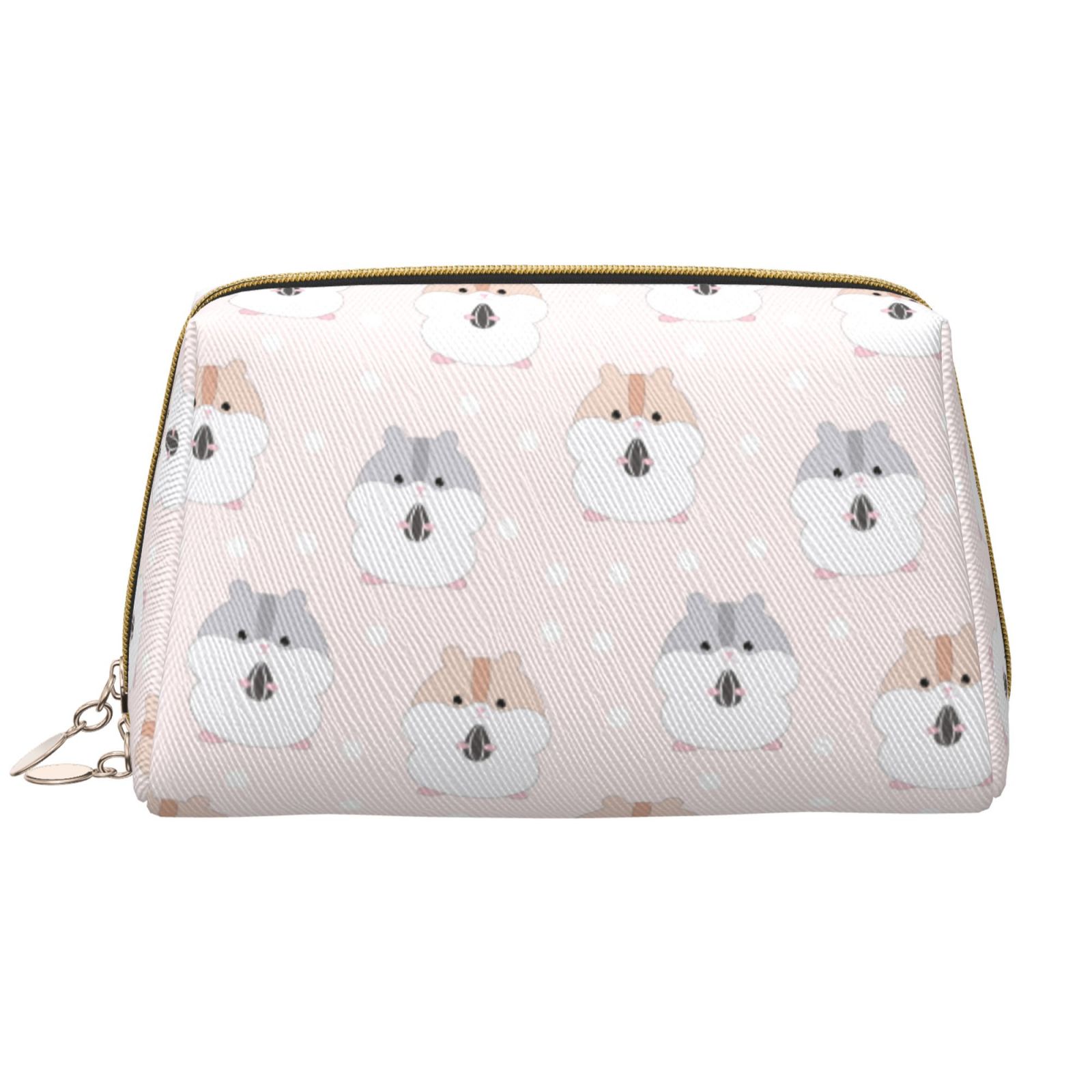 Cute Hamster Sunflower Seed Pink Makeup Bag, Leather Waterproof Travel ...