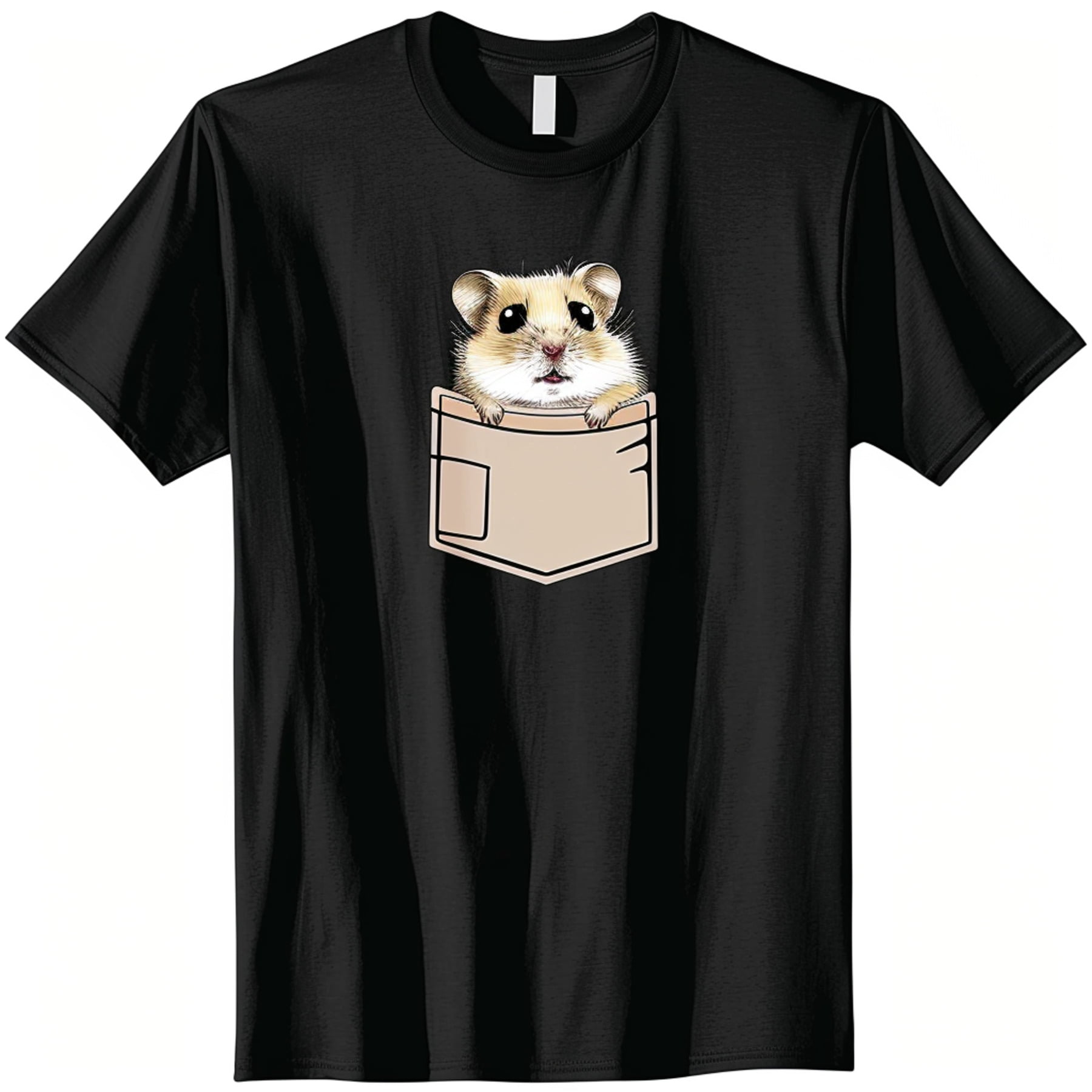 Cute Hamster in Pocket Design Black T Shirt Minimalist Style Pet ...