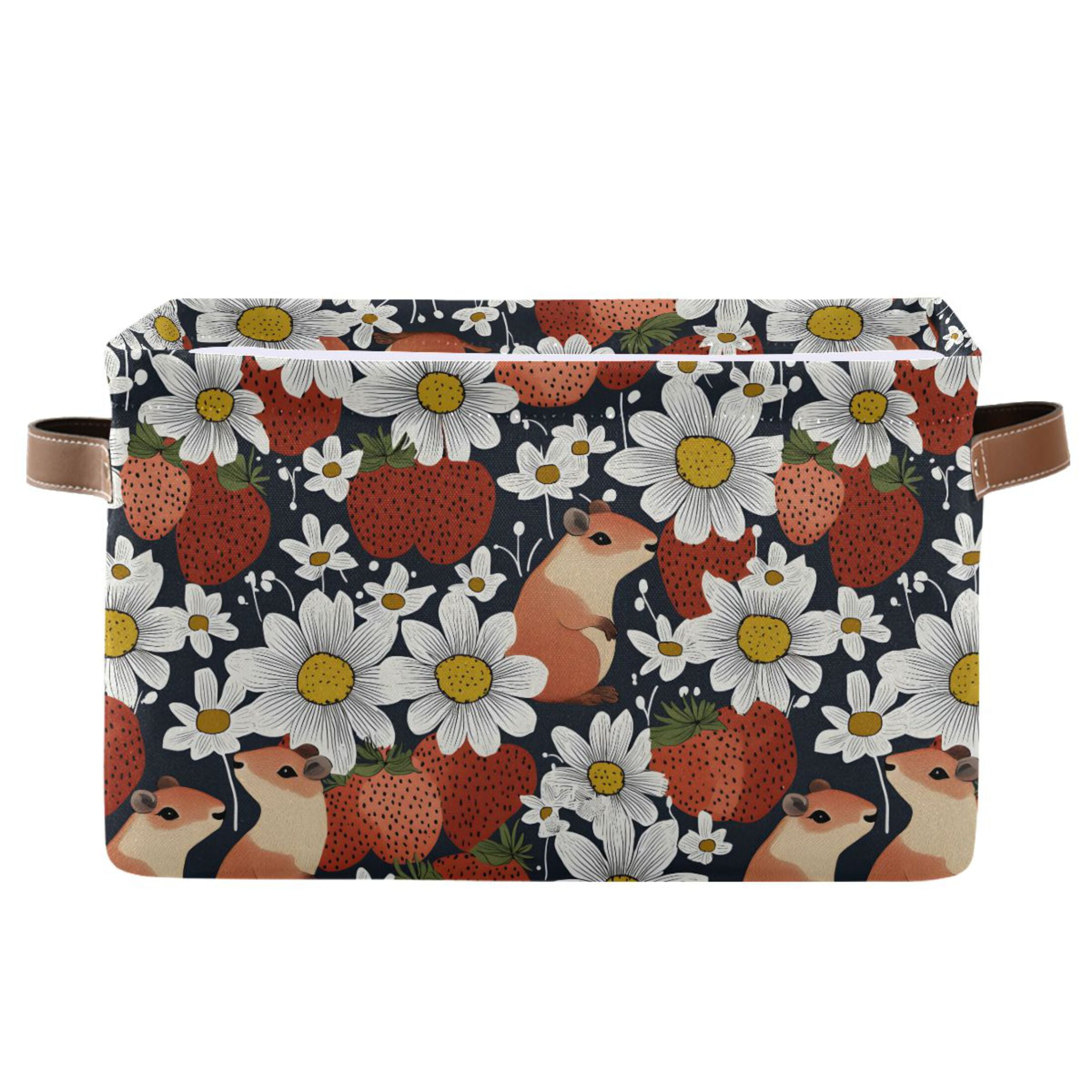 Cute Hamsters Strawberry Daisy Storage Bins with Handle Fabric ...