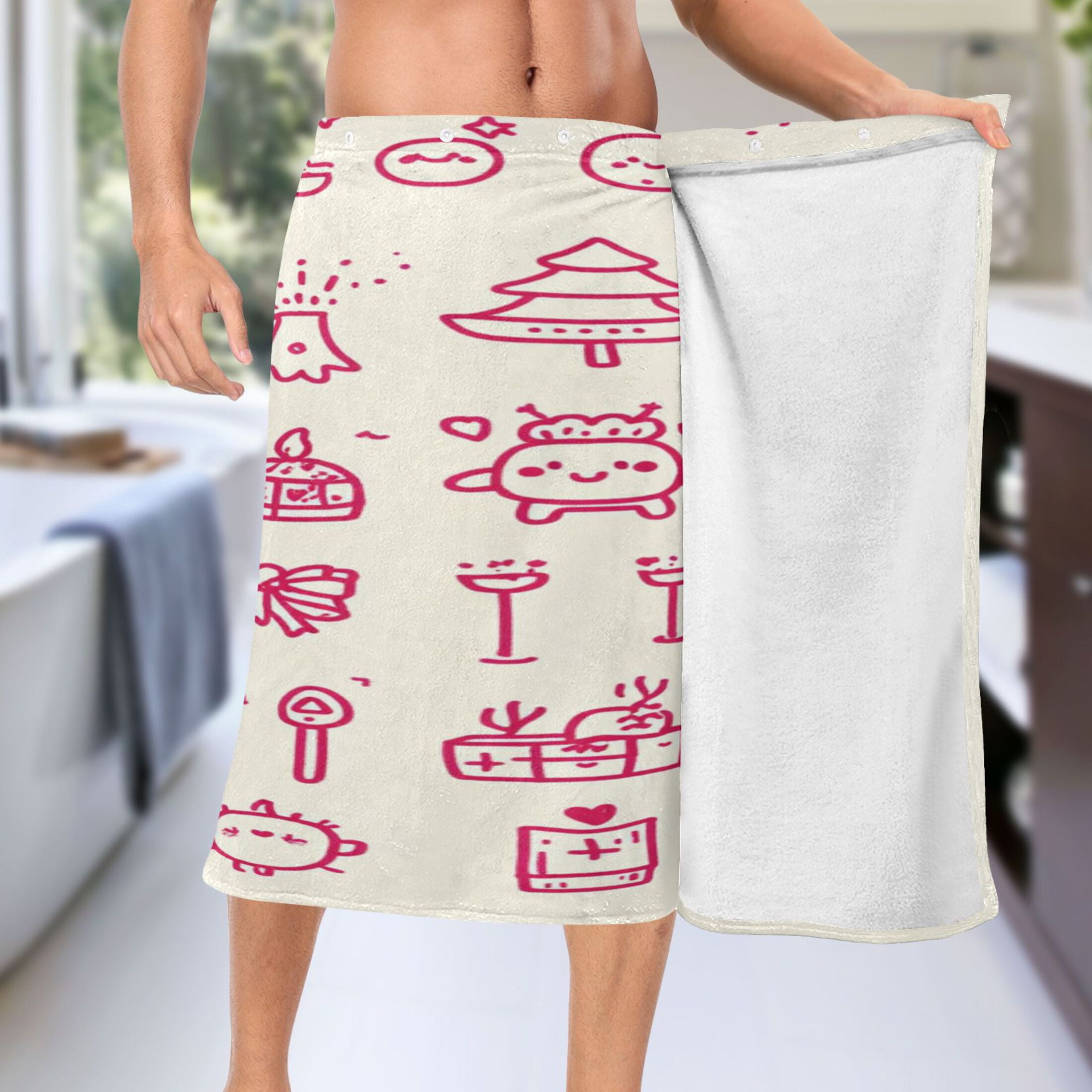 Cute Hand Drawn Pattern Men's Quick-Dry Half Towel, 60'' x 28 ...