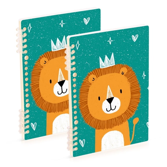 Cute Hand Paint Lion Teal Background Notebook Detachable Coil Notebook ...
