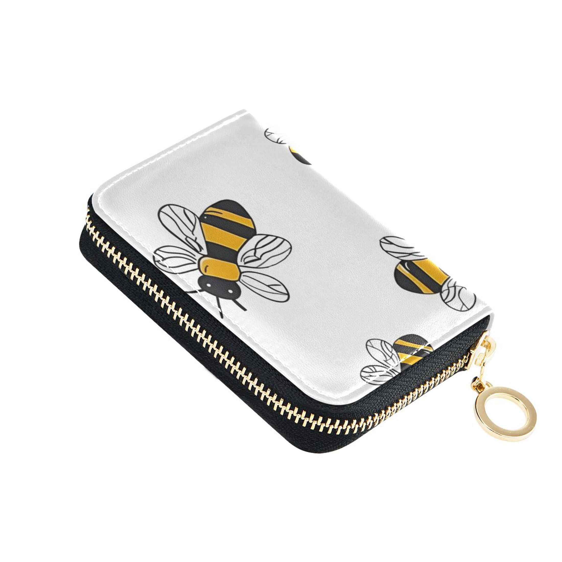 Cute Hand Painted Bees Women's Credit Card Holder PU Leather Zipper ...