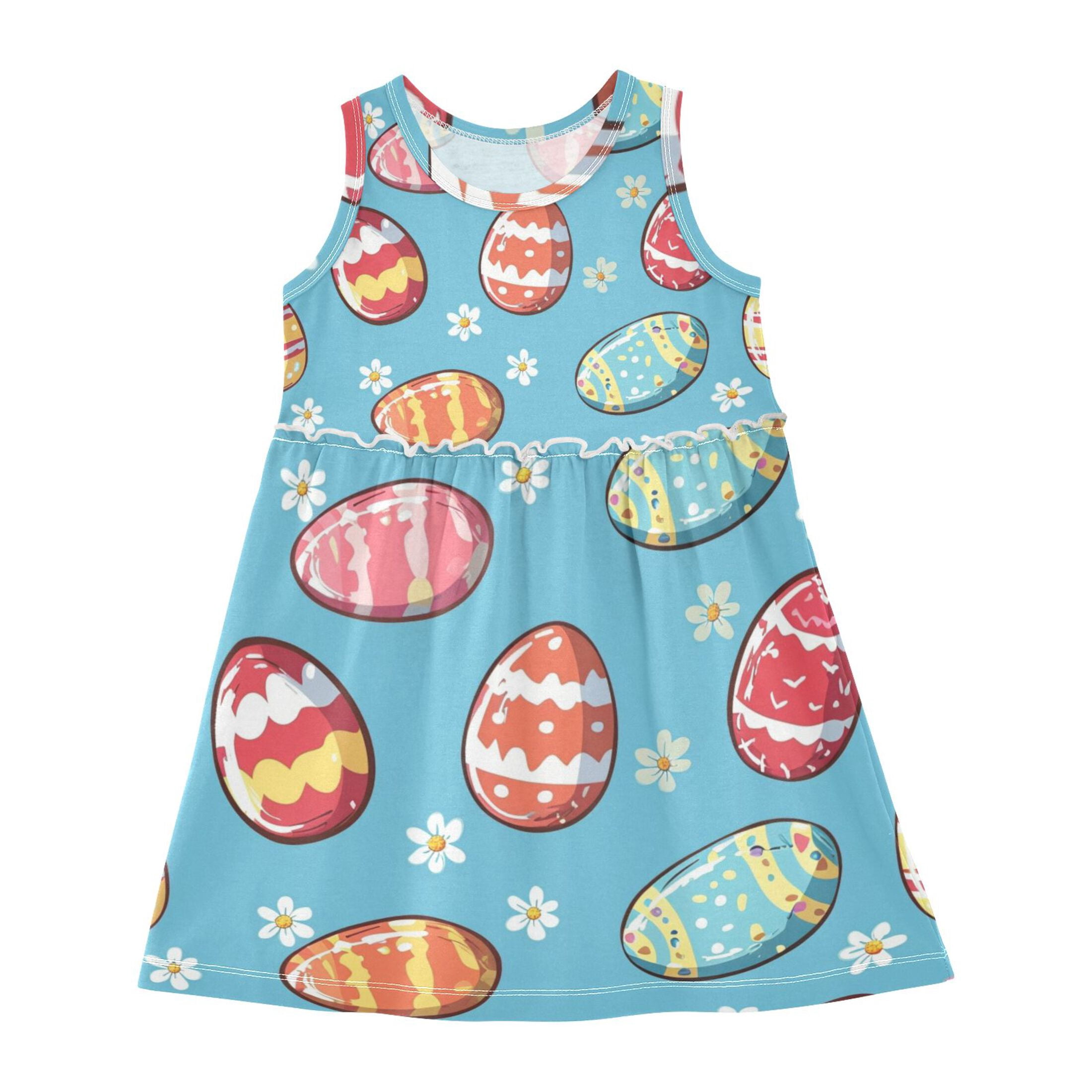 Cute Hand Painted Easter Eggs Girls' Sleeveless Dress A-Line One-Piece ...