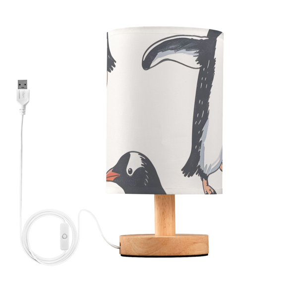 Cute Hand Painted Penguins Table Lamp with USB Port LED Warm Light Lamp ...