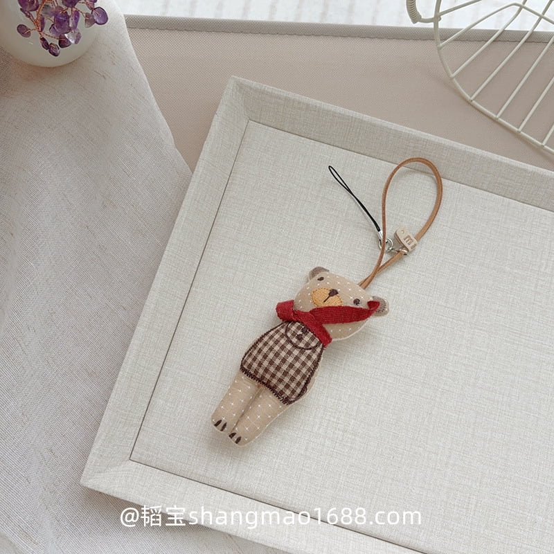 Cute Handmade Animal Cloth Doll Keychain with Faux Leather Wristlet ...