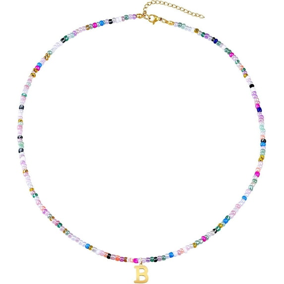 Cute Handmade Colorful Initial Necklace - Trendy Beaded Choker Necklace ...