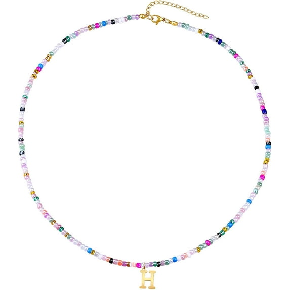 Cute Handmade Colorful Initial Necklace - Trendy Beaded Choker Necklace ...