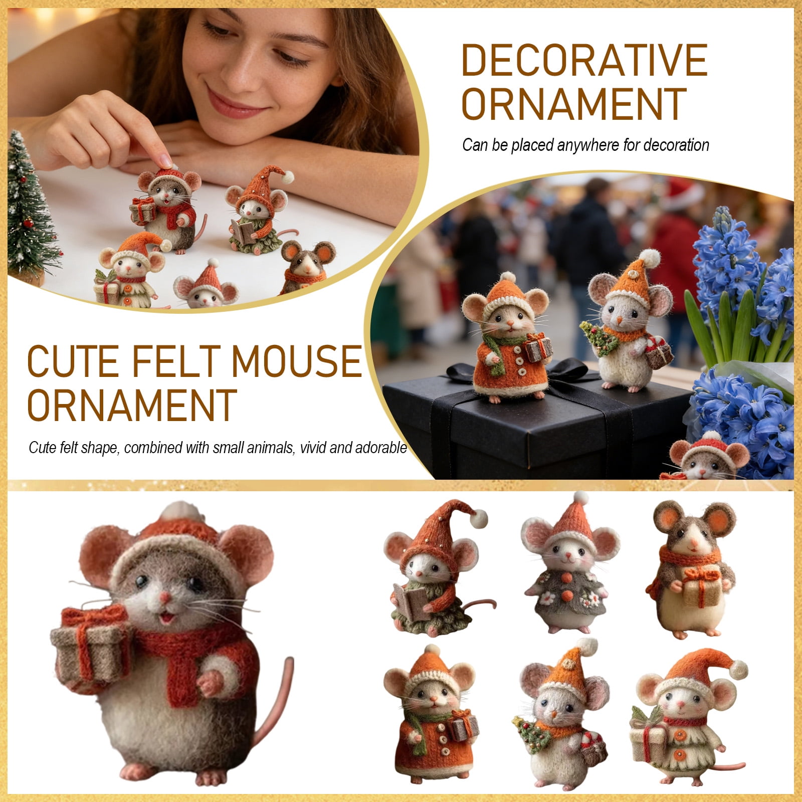 Cute Handmade Felt Mouse Ornament, Adorable Needle-Felted Animal Decor ...