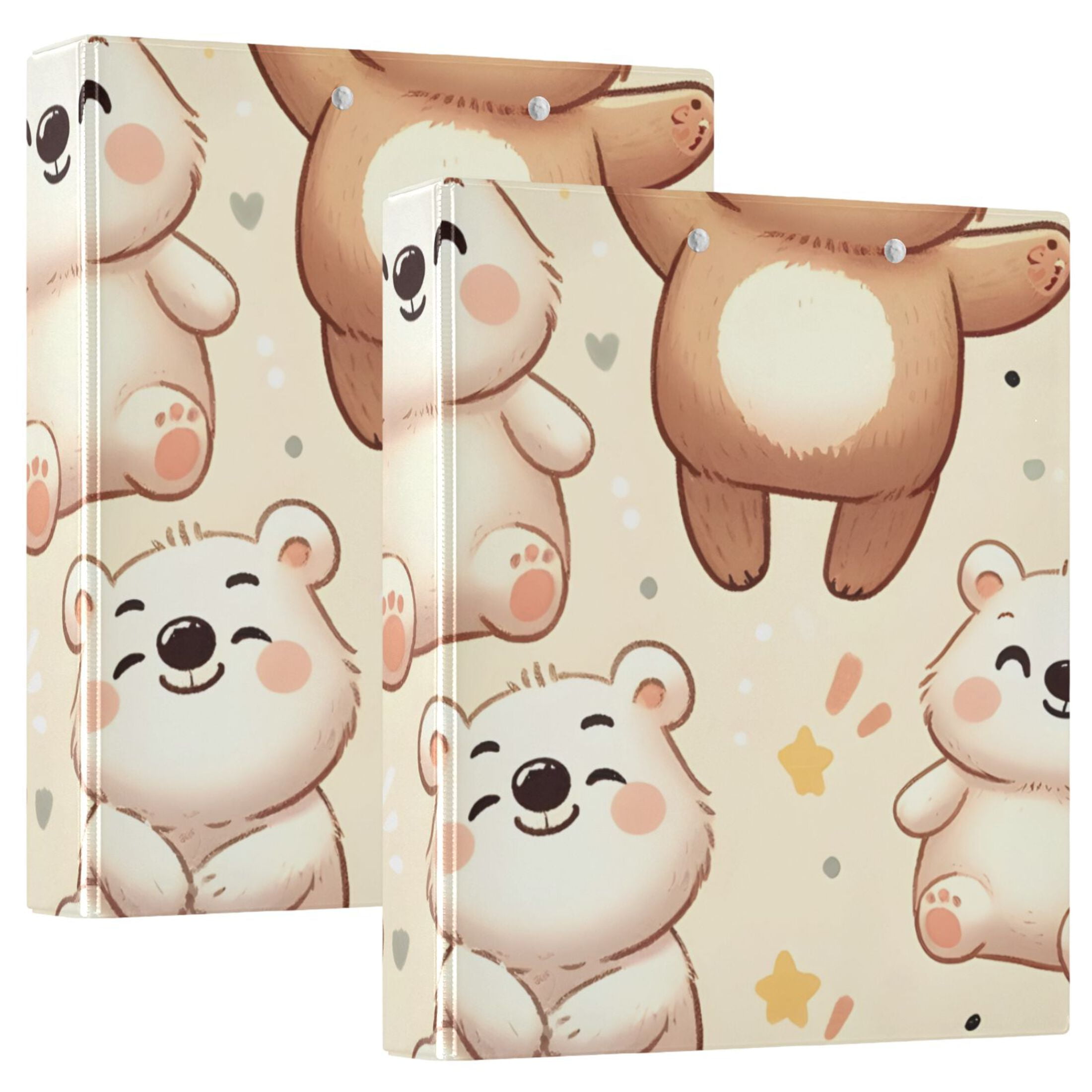 Cute Happy Bear and Heart 3 Ring Hardcover Binders 1.5" Round Rings for ...