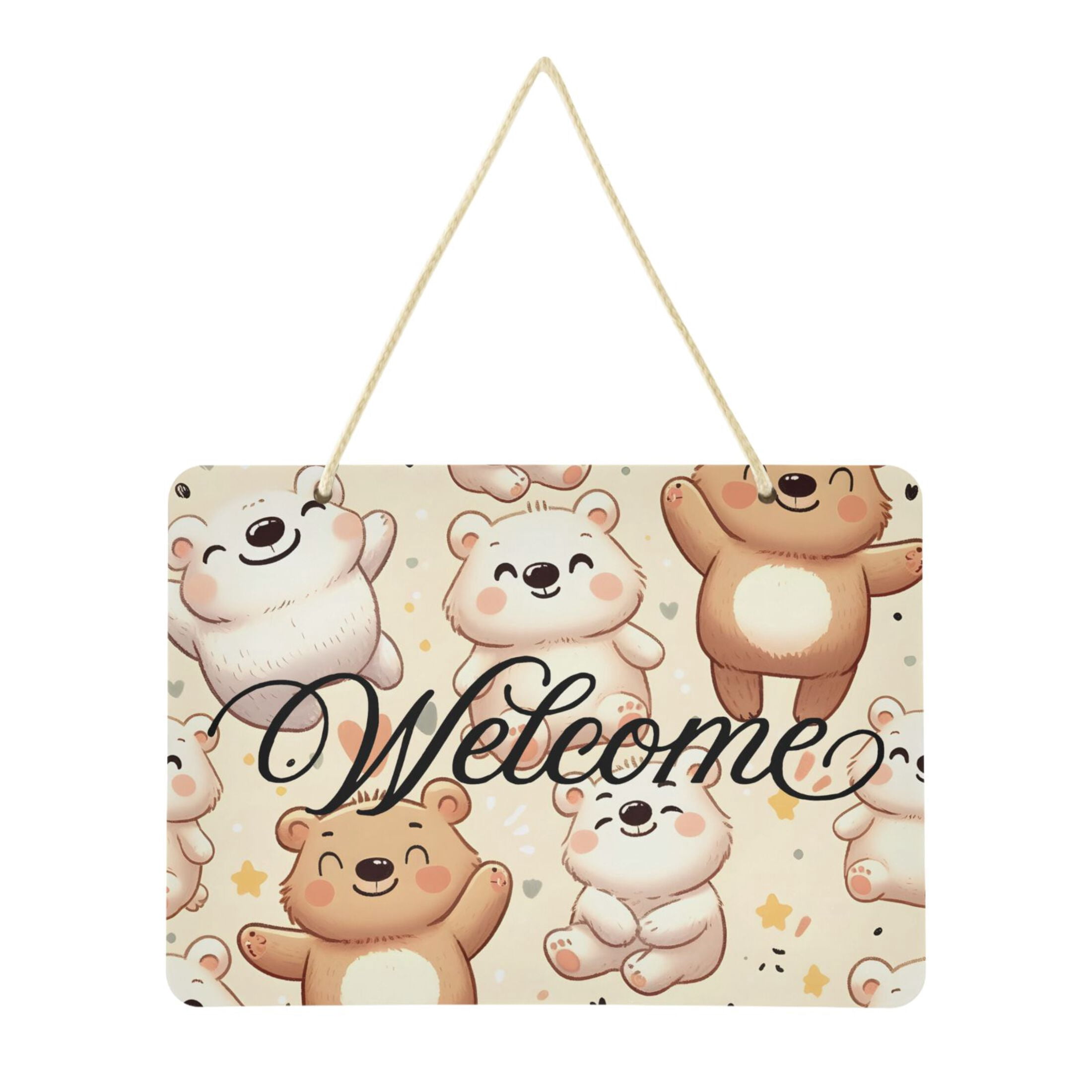 Cute Happy Bear and Heart Welcome Sign Front Door PVC 14x10 inch Hanger ...