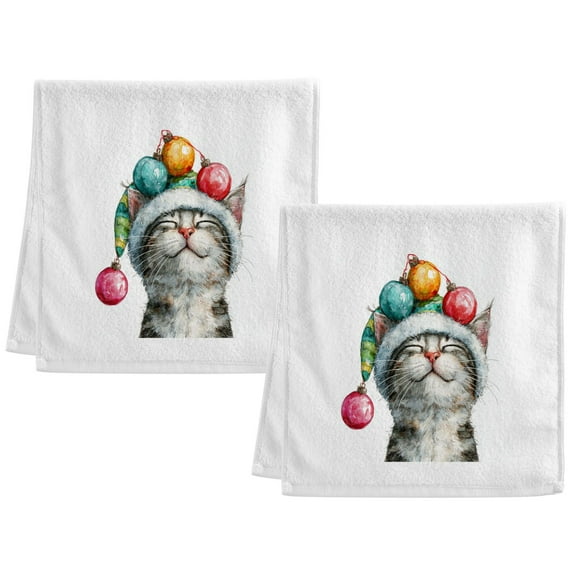 Cute Happy Cats with Christmas Hat Pure Cotton Towels Bath Towel Quick ...