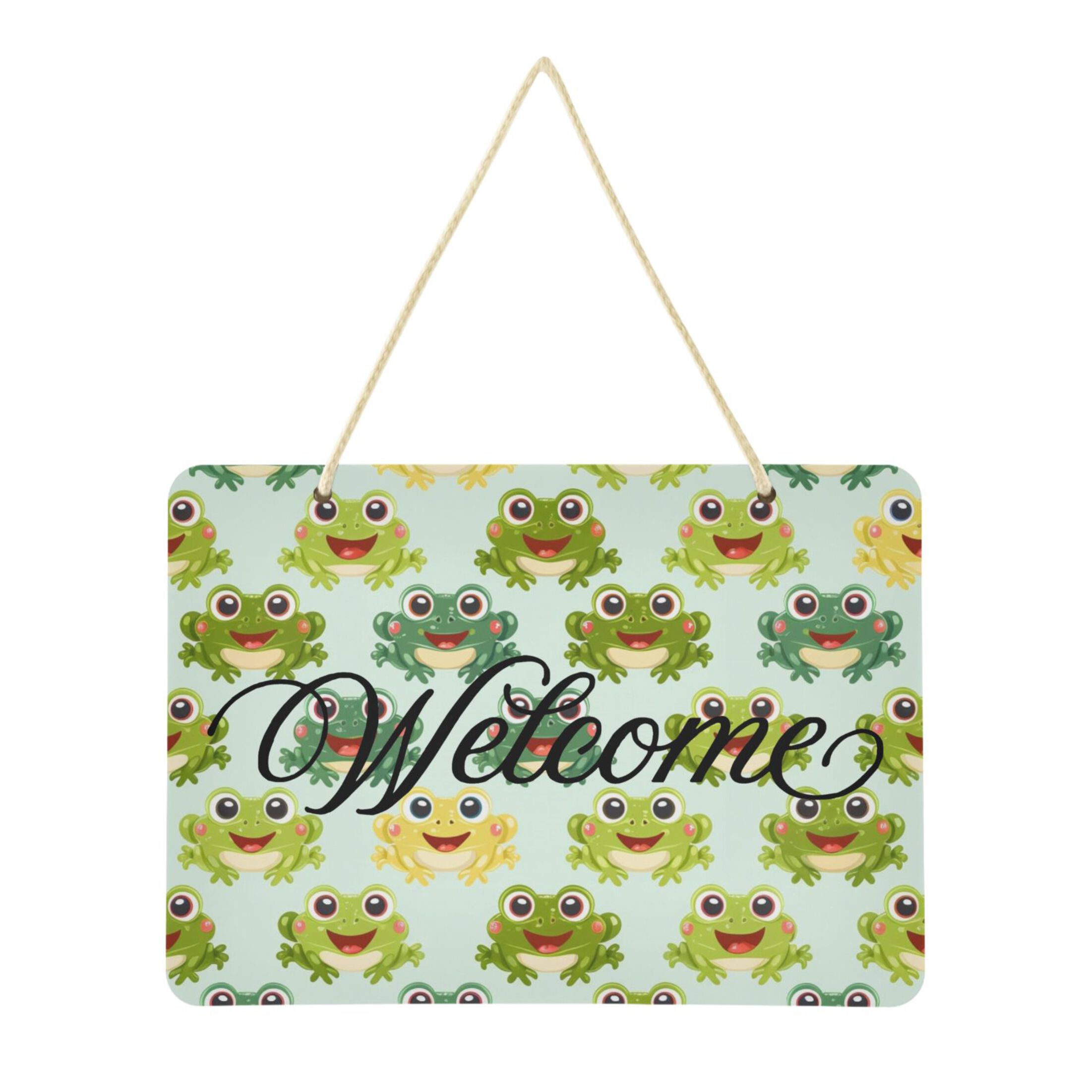 Cute Happy Frogs Welcome Sign Front Door PVC 14x10 inch Hanger Hello ...