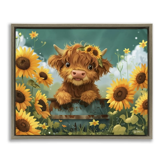 Cute Happy Highland Cow Brown Framed Floater Canvas Wall Art, design by ...