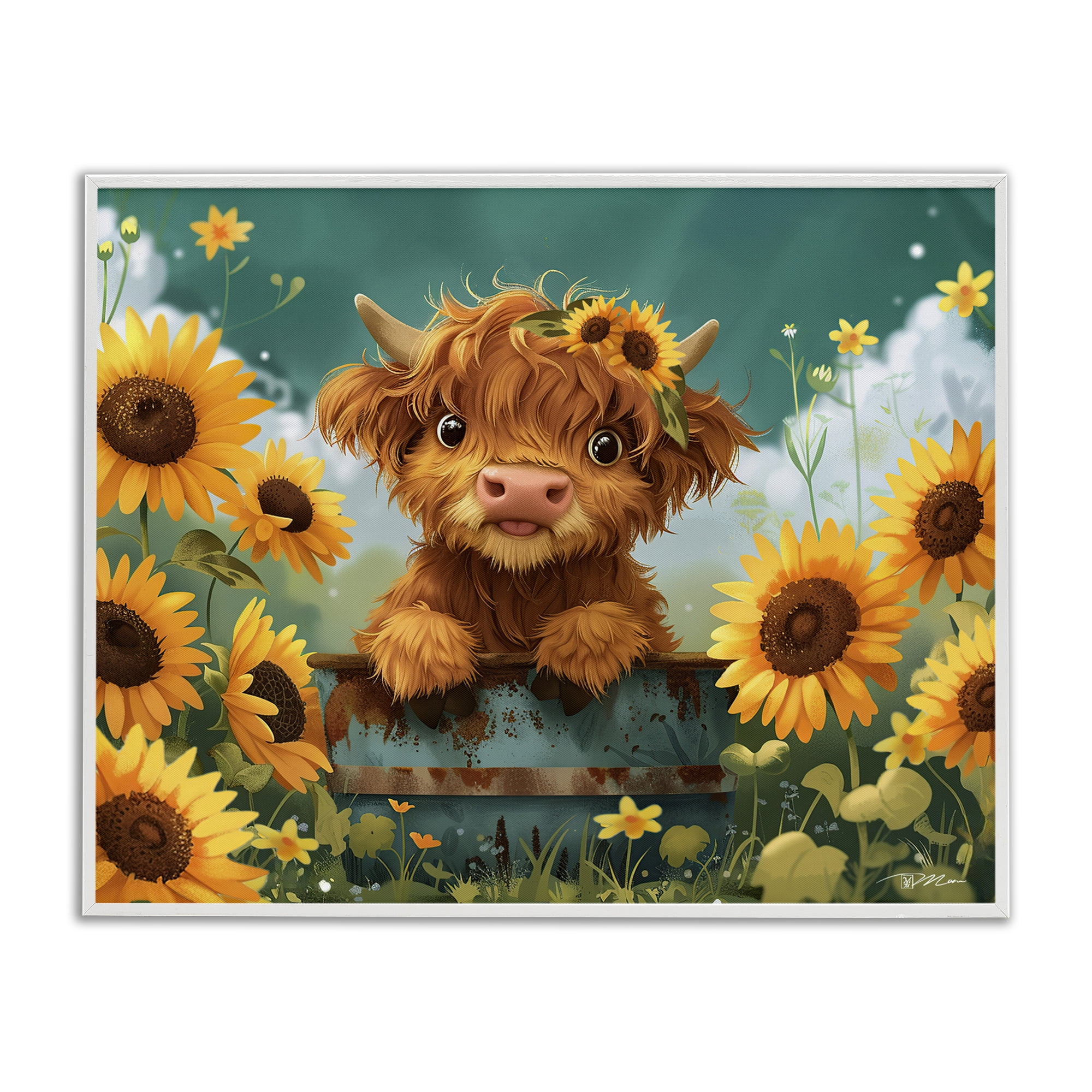 Cute Happy Highland Cow White Framed Giclee Art, design by Momart ...