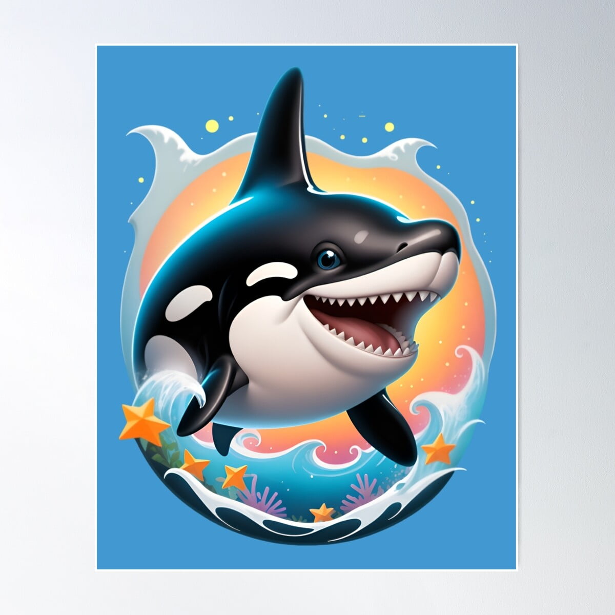 Cute Happy Orca Killer Whale Poster Wall Art, Modern Wall Decor For ...