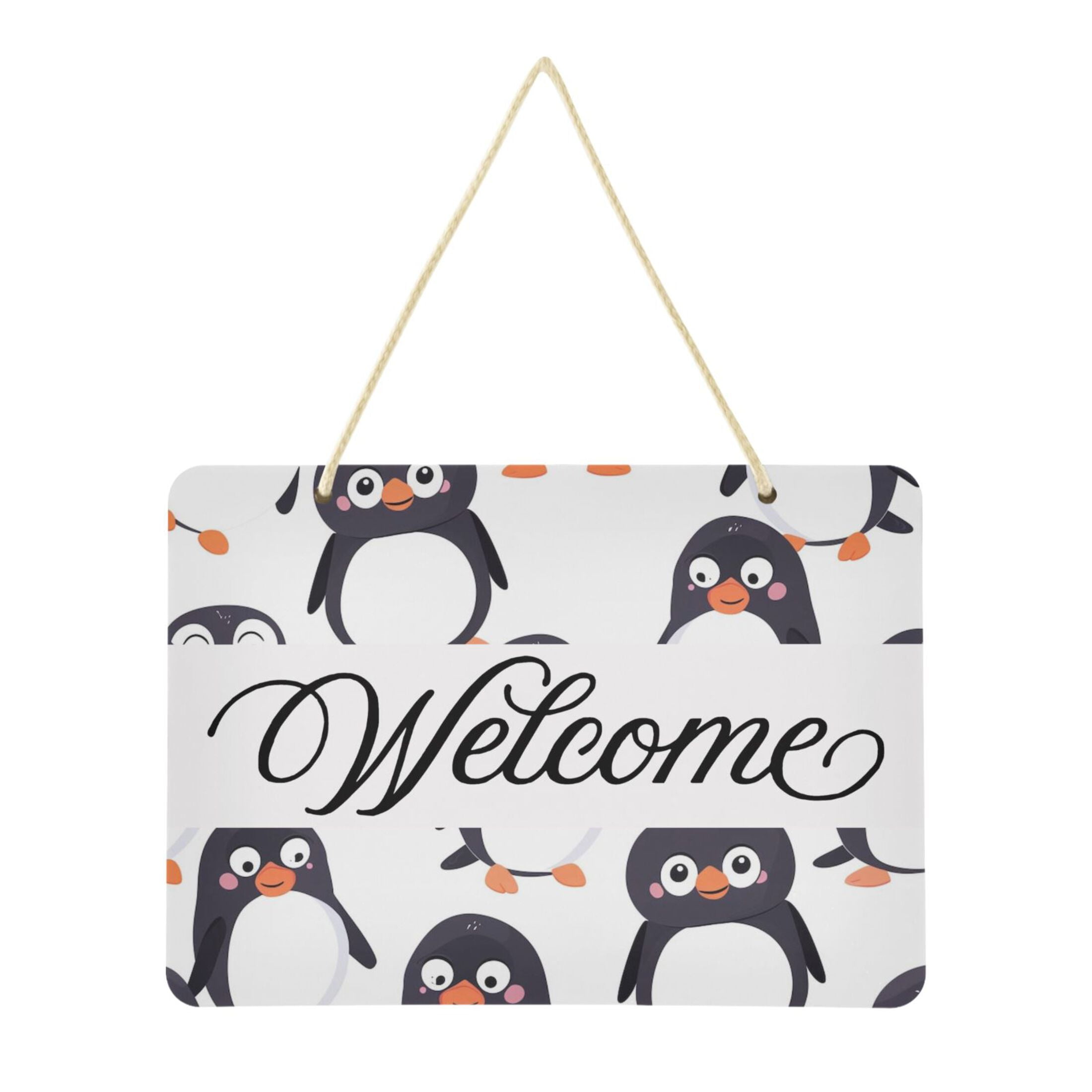 Cute Happy Penguins Welcome Sign Front Door PVC 14x10 inch Hanger Hello ...