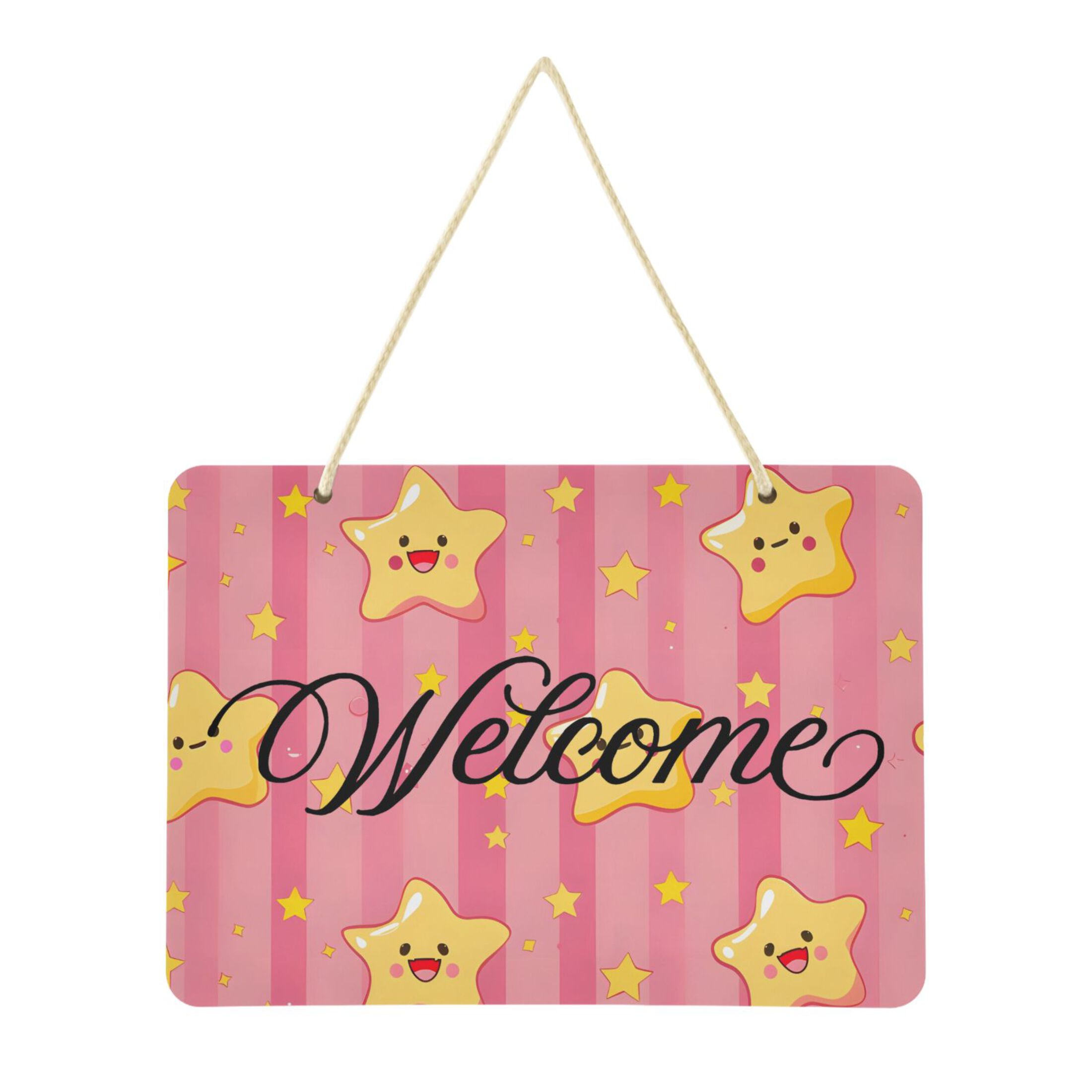 Cute Happy Stars Welcome Sign Front Door PVC 14x10 inch Hanger Hello ...