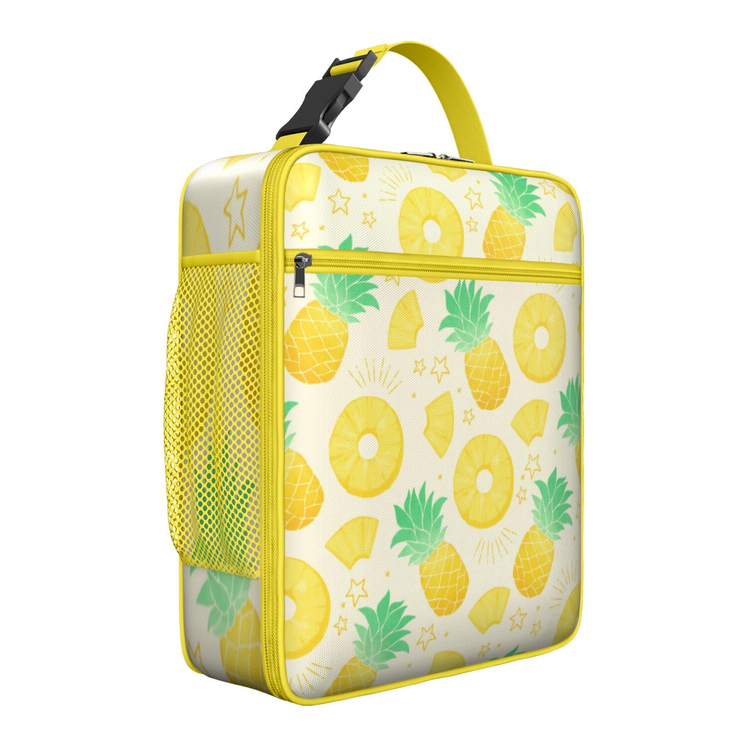 Cute Hawaiian Pineapple Lunch Tote – Golden Tropical Fruit and Floral Print with Sunshine and ...
