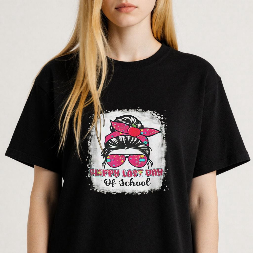 Cute Head Hair Apple Graphic for Women Happy Last Day of School Casual ...