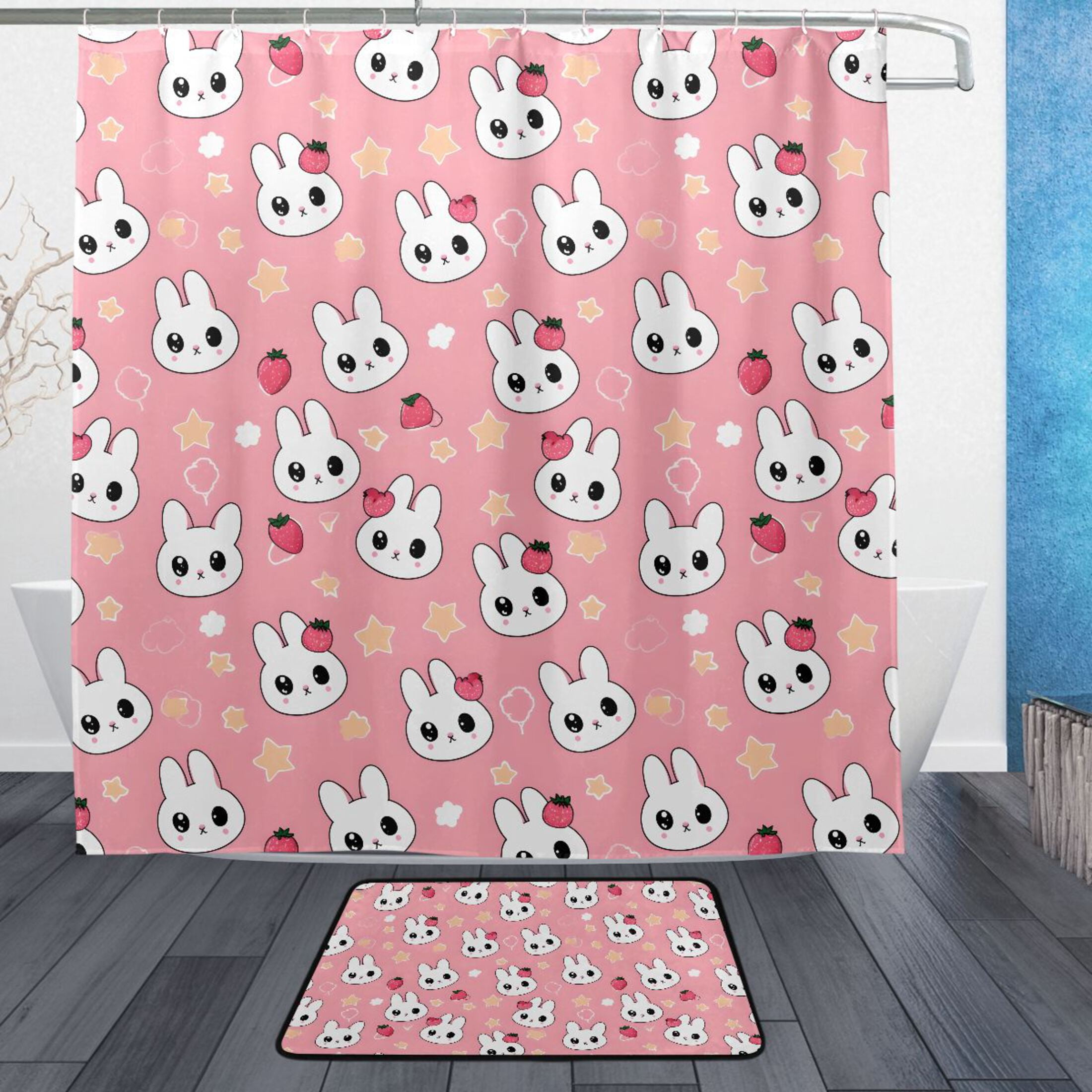 Cute Head Rabbit Pattern Bathroom Accessory Sets Waterproof Shower ...