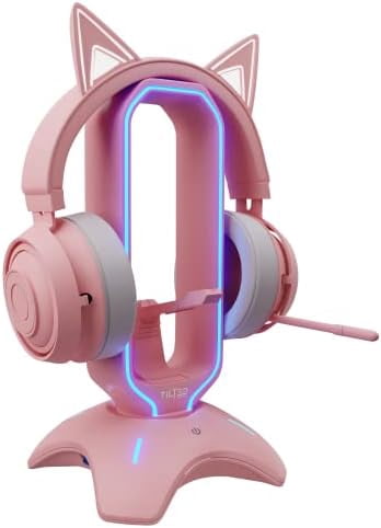 Cute Headphone Stand Pink | Headset Stand with RGB, Mouse Bungee Holder ...