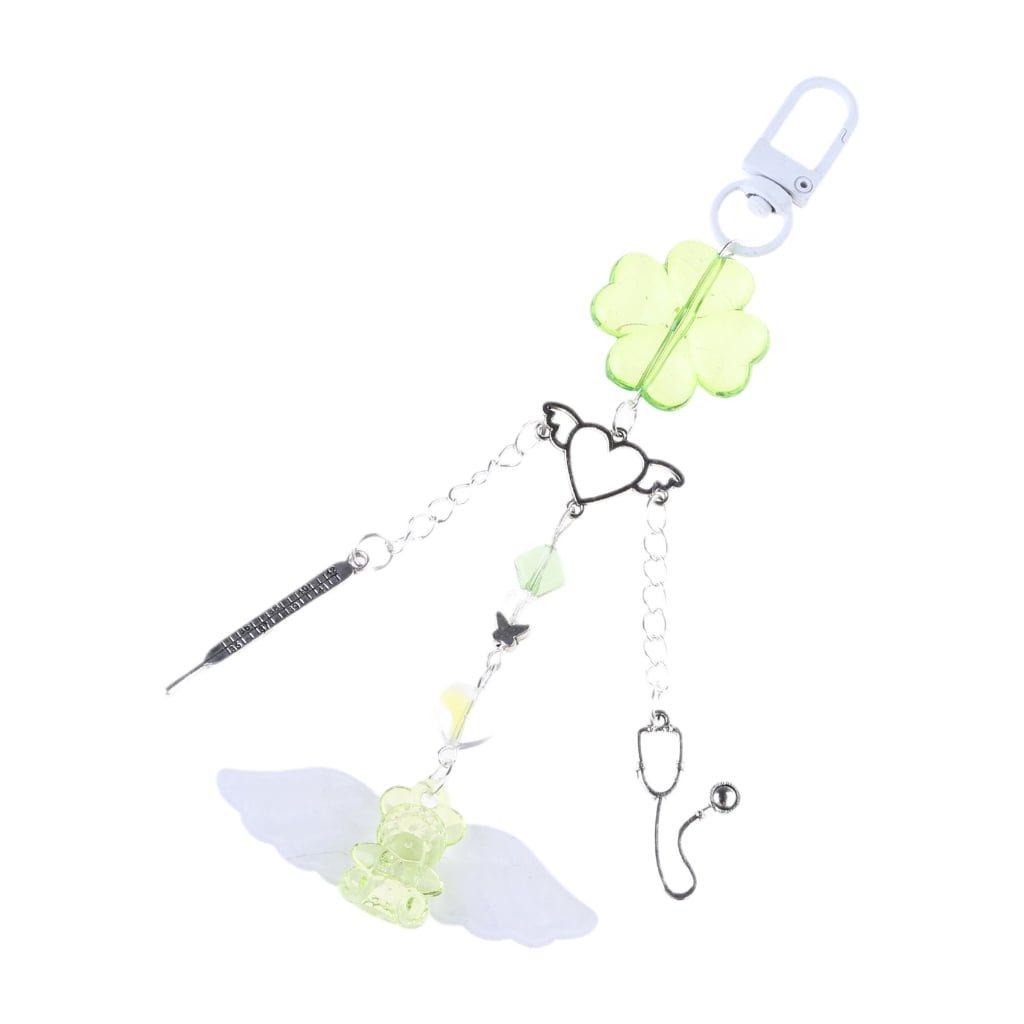 Cute Heart Beaded Keychain Bowknot Four Leaf Clovers Phone Pendant Bag ...