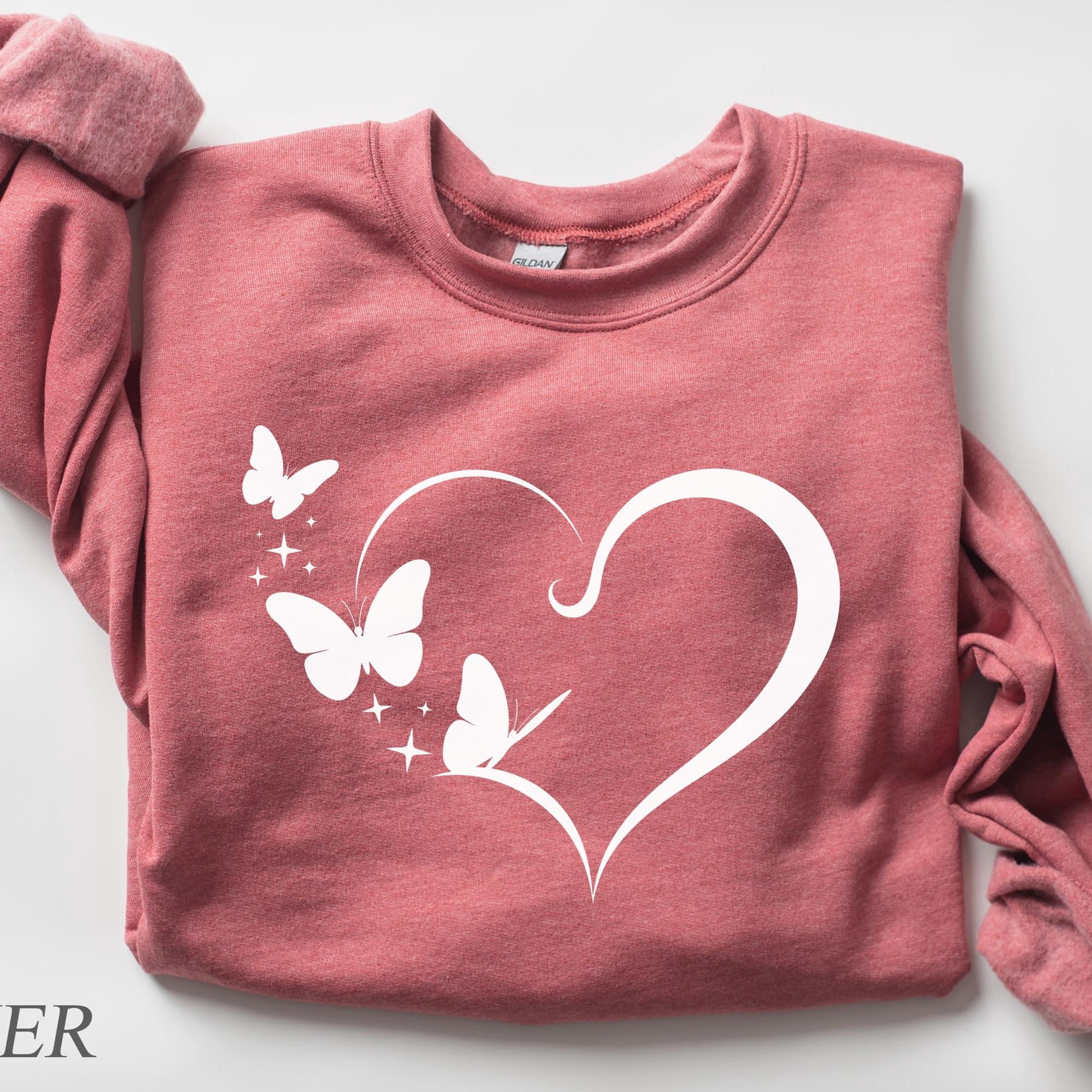 Cute Heart Butterfly TShirt for Women Valentines Day Pullover Cute Love ...