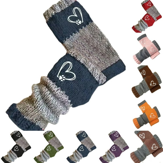 Cute Heart Embroidery Knitted Fingerless Gloves Warm Winter Essentials ...