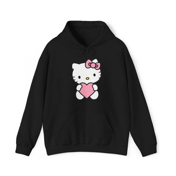 Cute Heart Hello Kitty Unisex Cotton Blend Hoodie Sweatshirt Kawaii Cartoon Gift - Black / XL ...