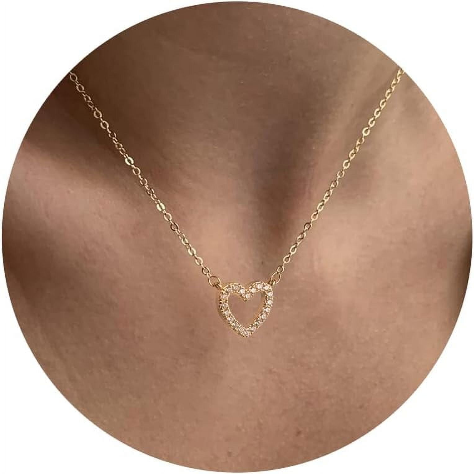 Cute Heart Necklace Tiny 14k Gold Heart Pendant Choker Necklaces Small Gold Love Open Heart Chain Necklace for Women Dainty Gold Necklace Gifts for Her Walmart