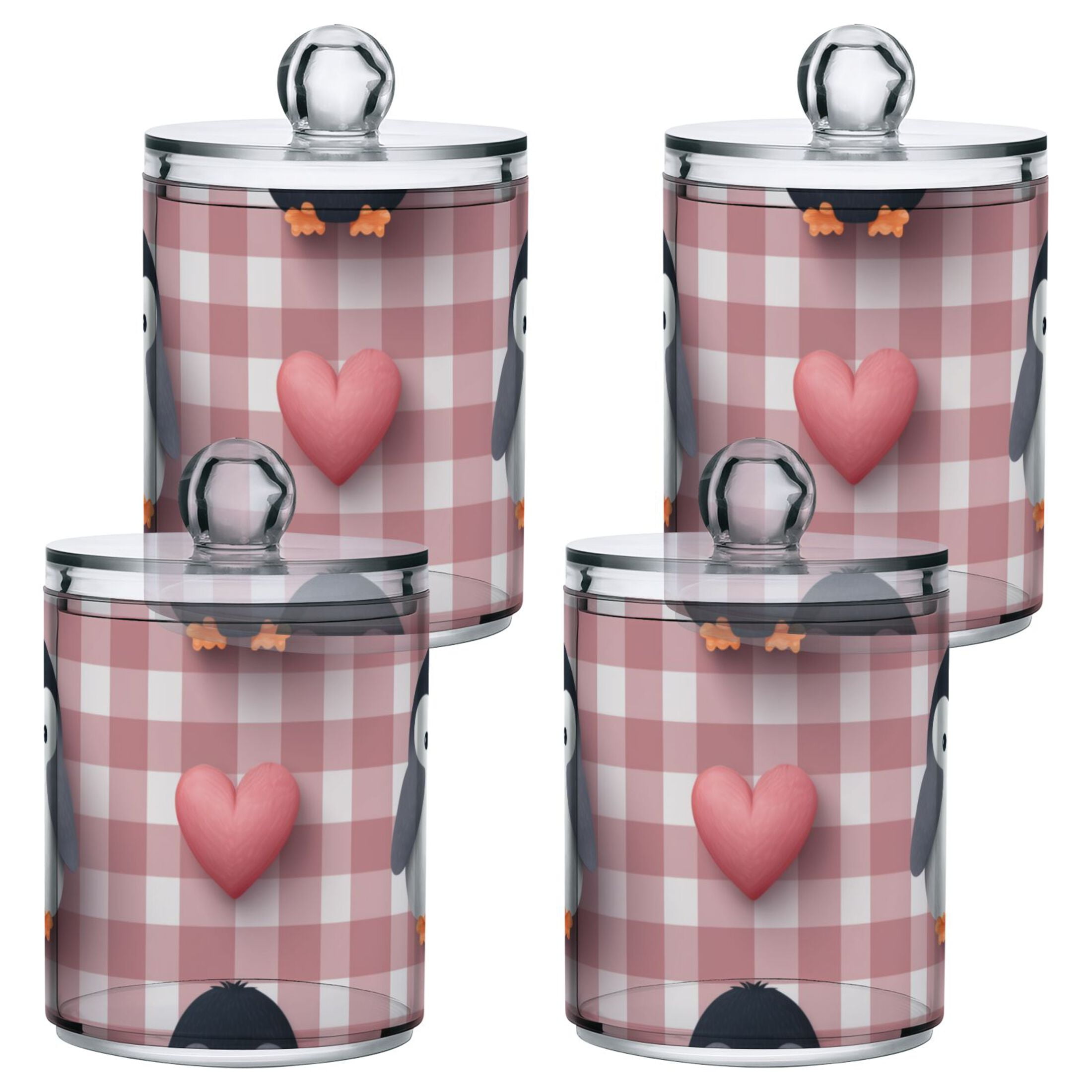 Cute Heart Pattern on Penguins Plaids Valentine Translucent Plastic ...