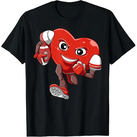 Cute Heart Playing Football Graphic Unisex Valentine's Day Short Sleeve ...